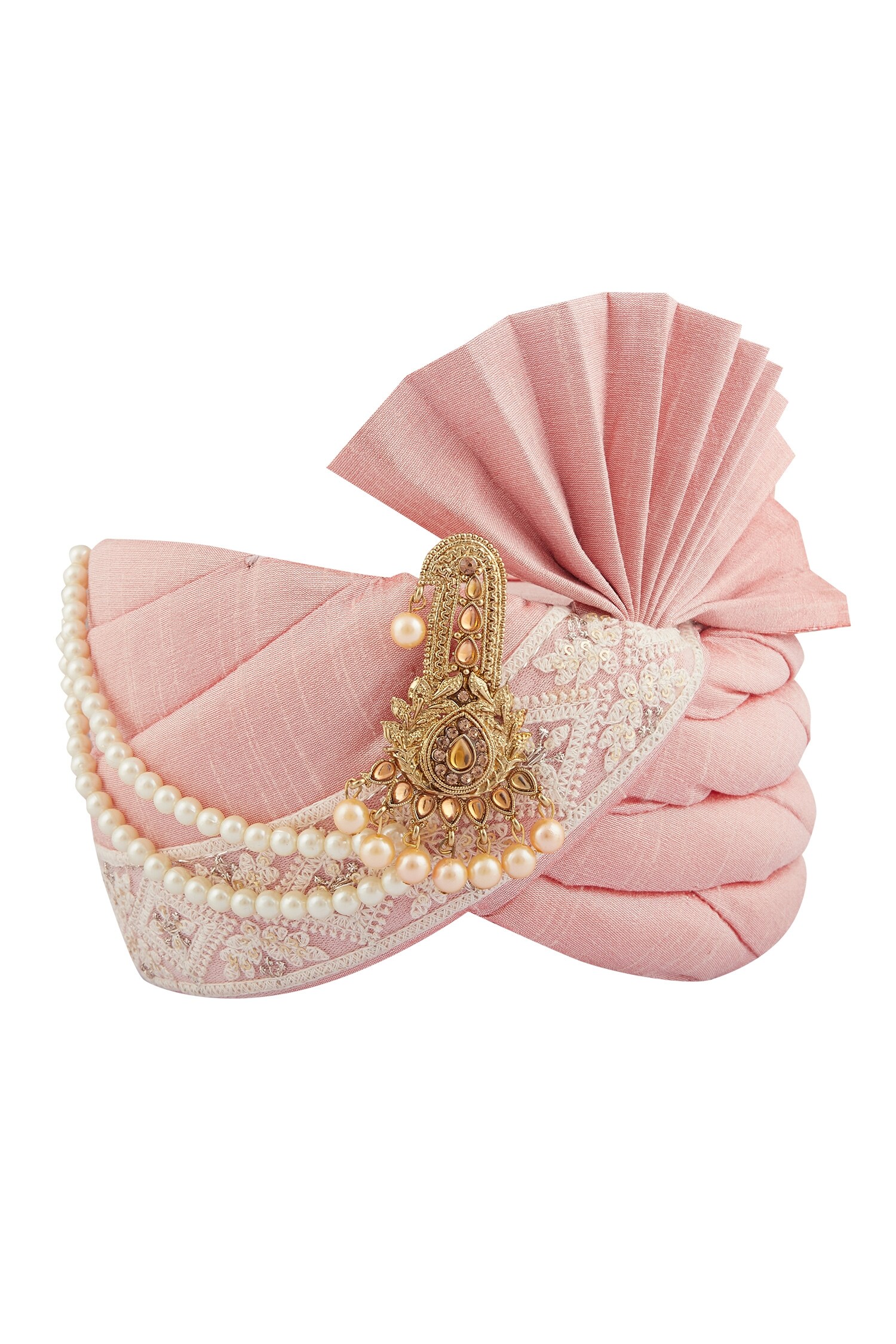 Buy Pink Lace Dupion Silk Embellished Safa For Men by Samyukta ...