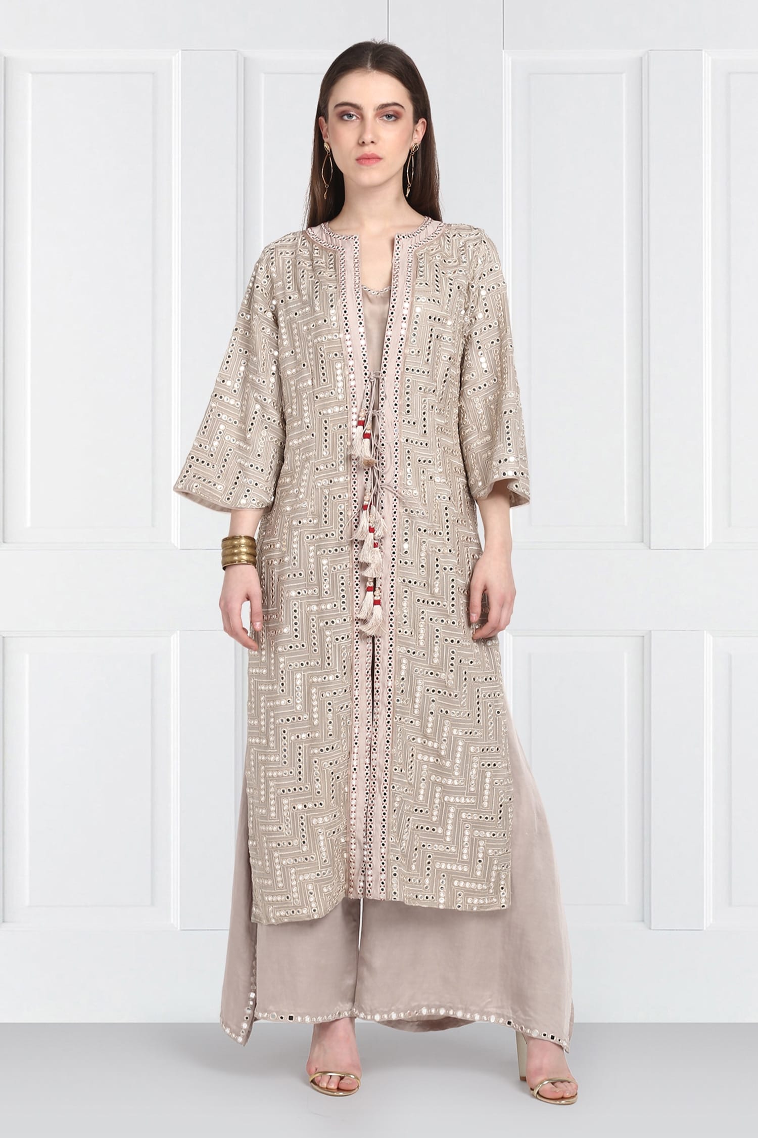 Buy Grey Georgette Embellishment Mirror Work Jacket For Women by Twenty ...