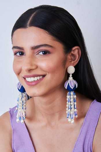 Buy Blue Thread Lotus Dangler Earrings by Amama Online at Aza Fashions.