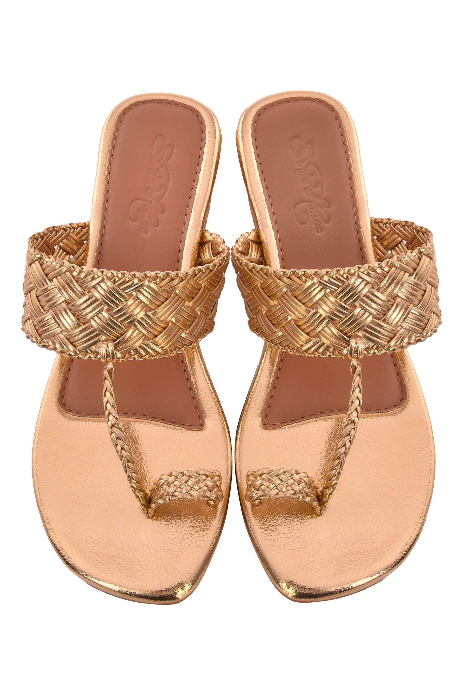 Buy Sole House Gold Pu Leather Woven Kolhapuri Flats Online | Aza Fashions