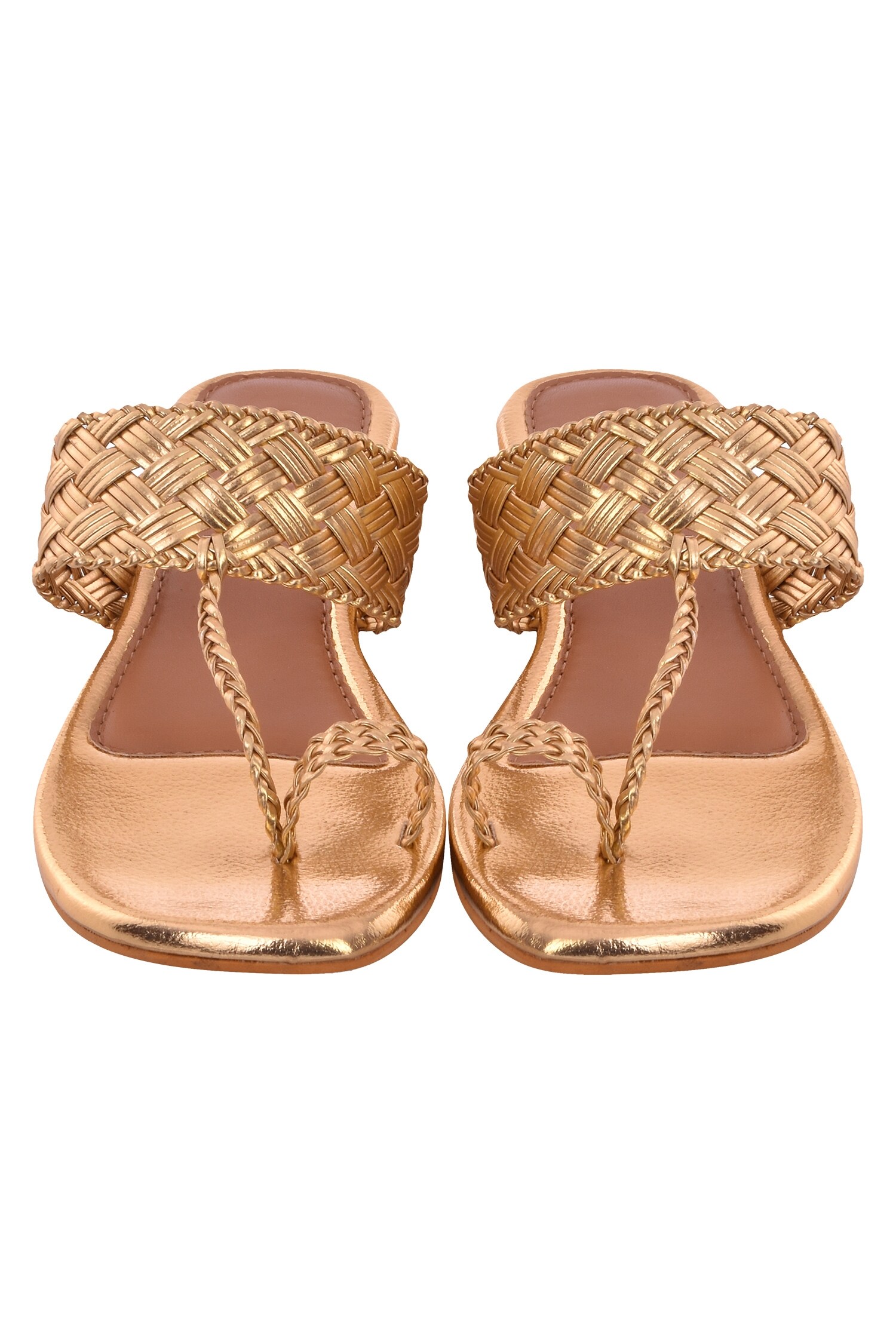 Buy Sole House Gold Pu Leather Woven Kolhapuri Flats Online | Aza Fashions