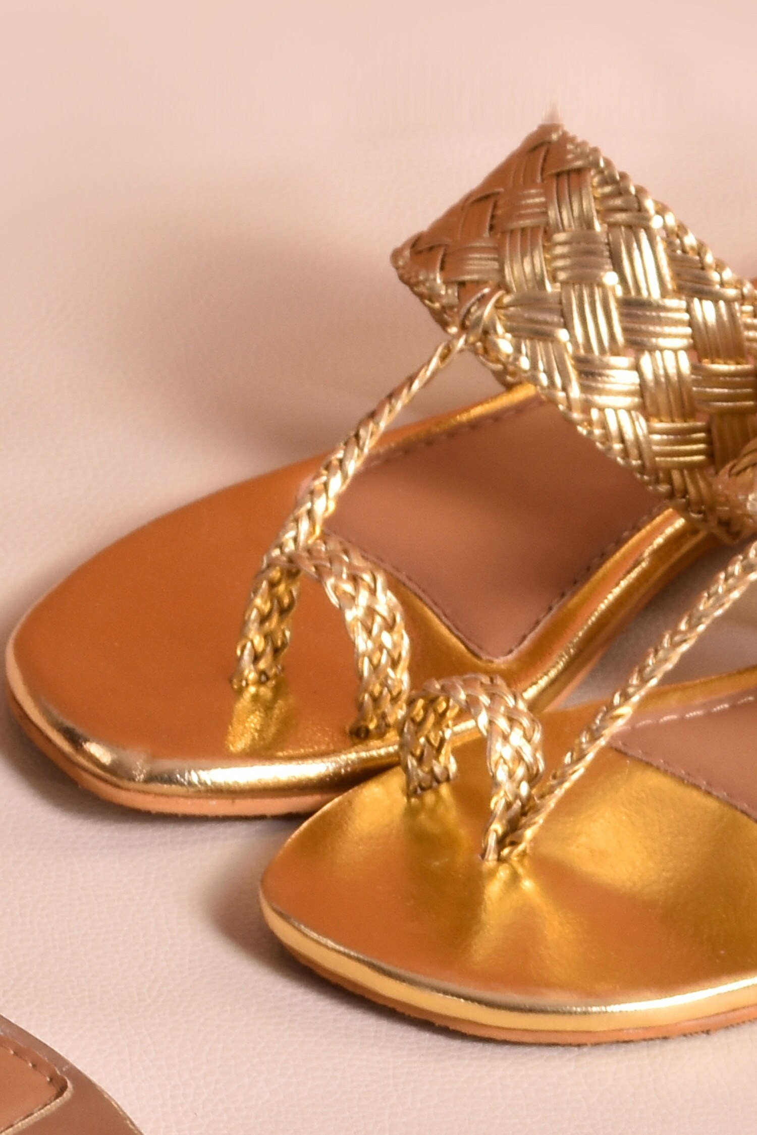 Buy Sole House Gold Pu Leather Woven Kolhapuri Flats Online | Aza Fashions
