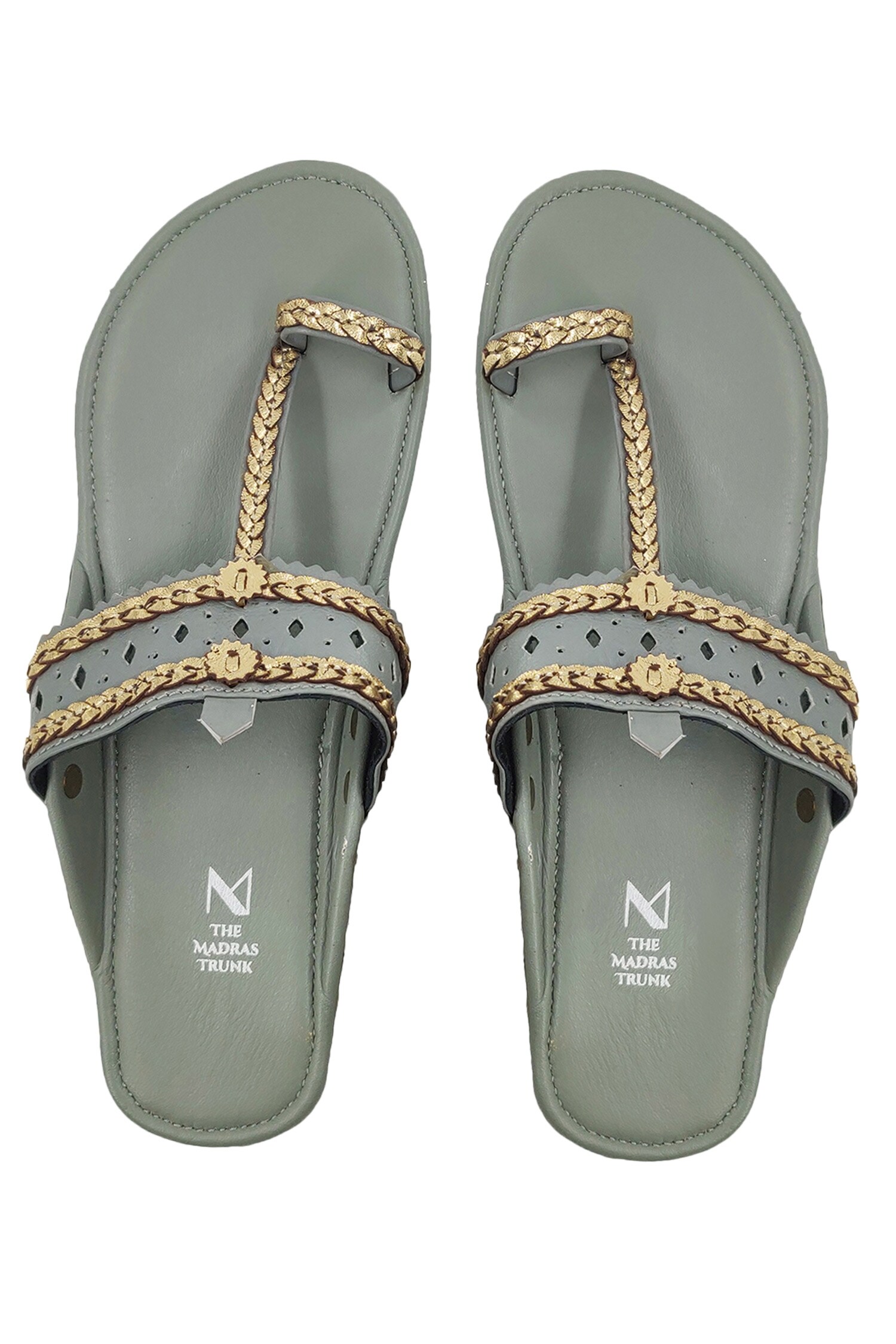 Buy The Madras Trunk Grey Leather Cutwork Kolhapuri Flats Online | Aza ...