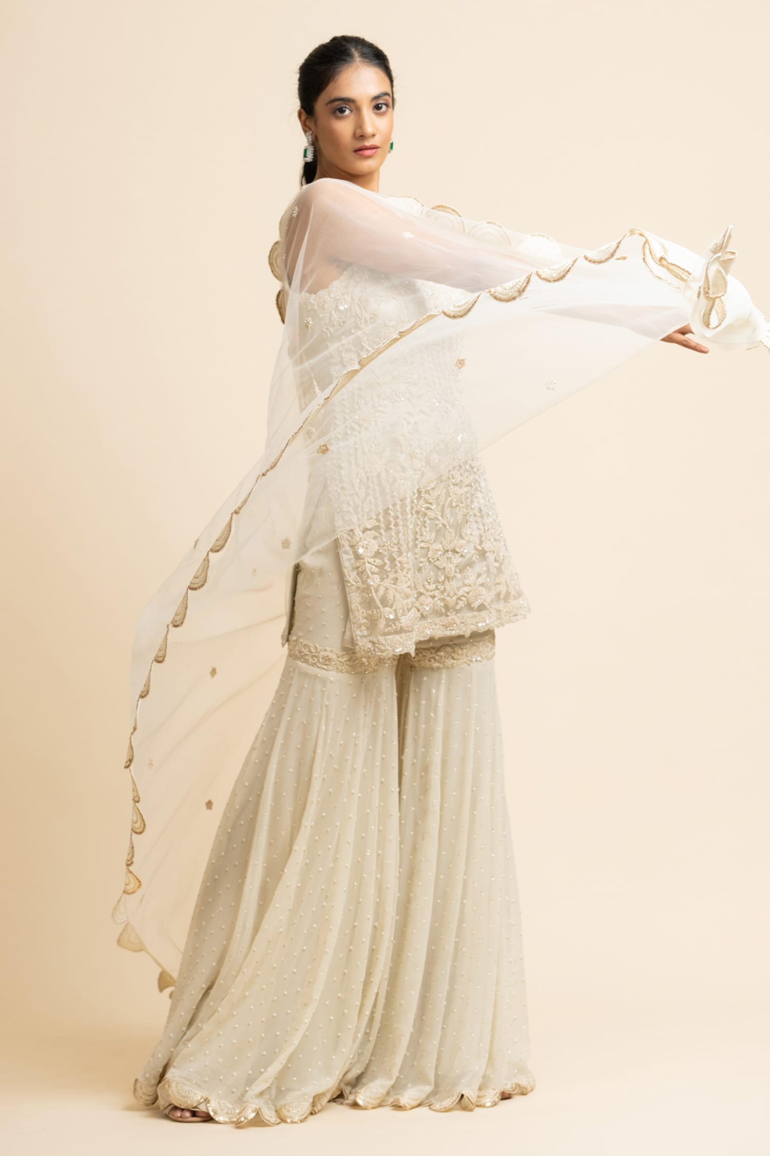 Buy Nitika Gujral White Georgette Embroidered Kurta Gharara Set Online ...