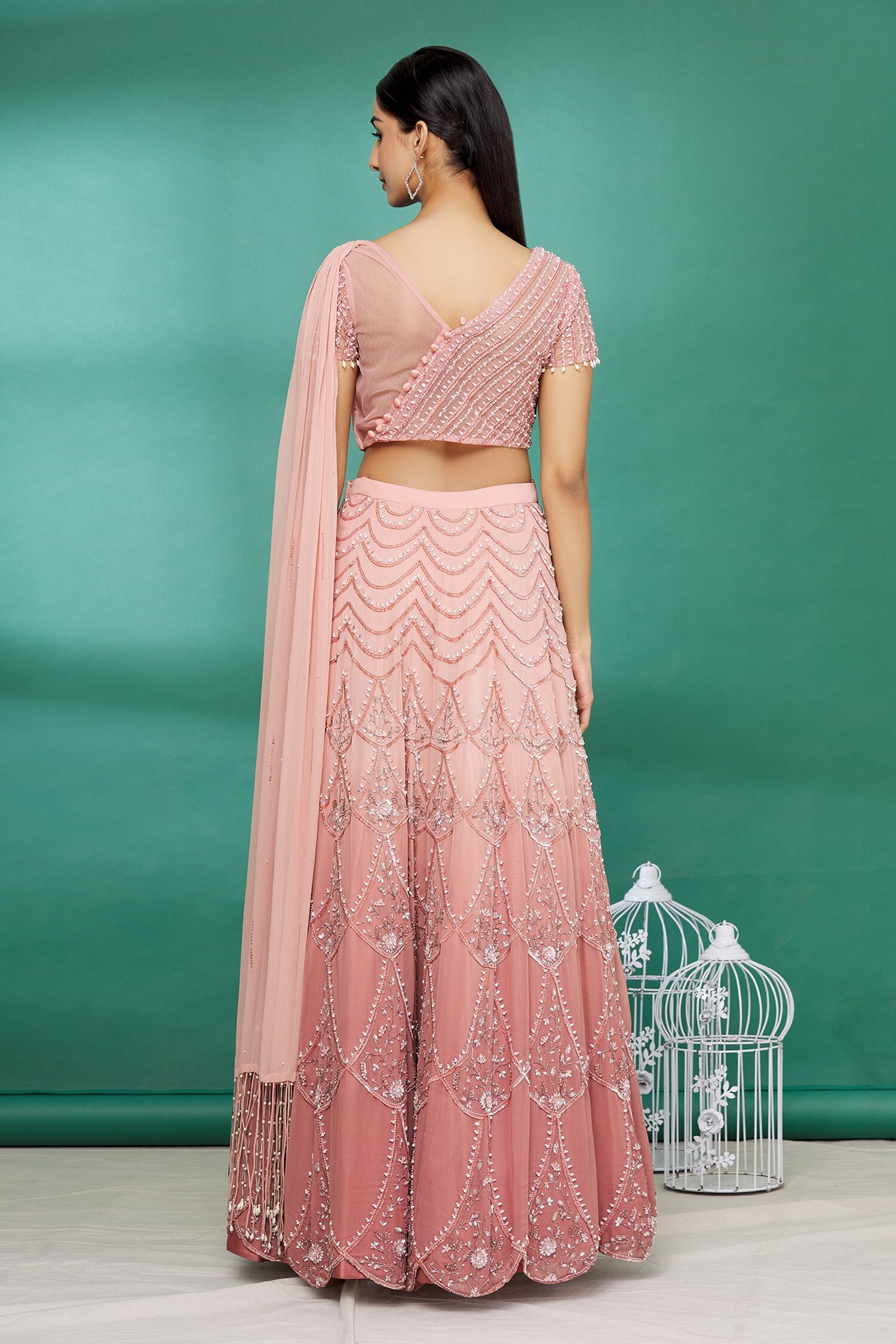 Buy Irrau by Samir Mantri Pink Georgette Pearl Work Draped Blouse And ...