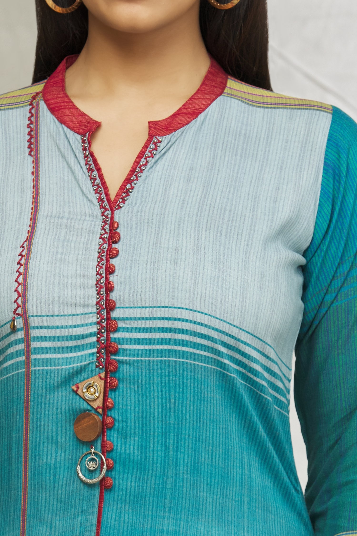 Buy Samyukta Singhania Blue Art Silk Striped Kurta Online | Aza Fashions