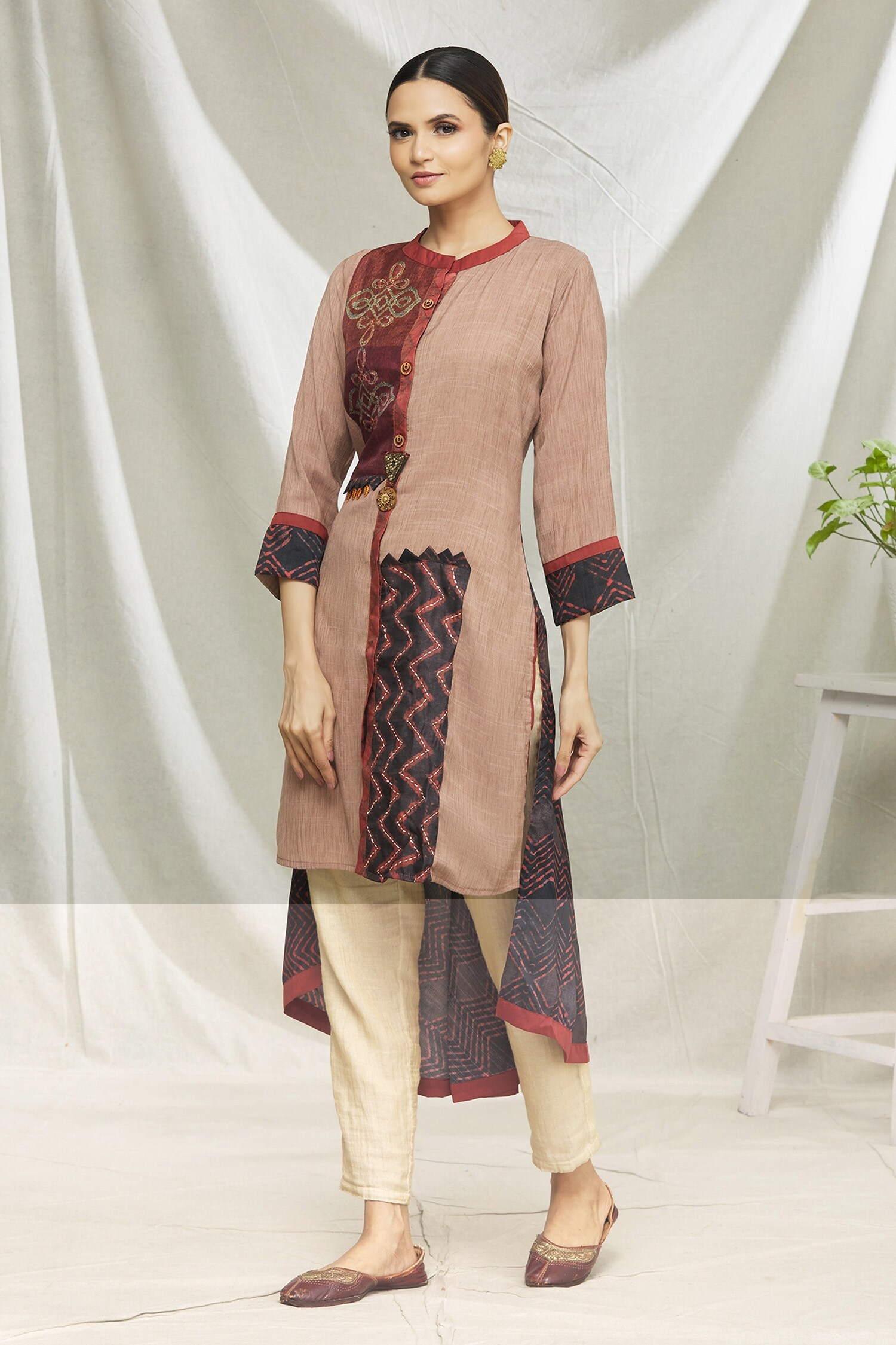 Buy Samyukta Singhania Brown Art Silk High-low Hem Tunic Online | Aza ...