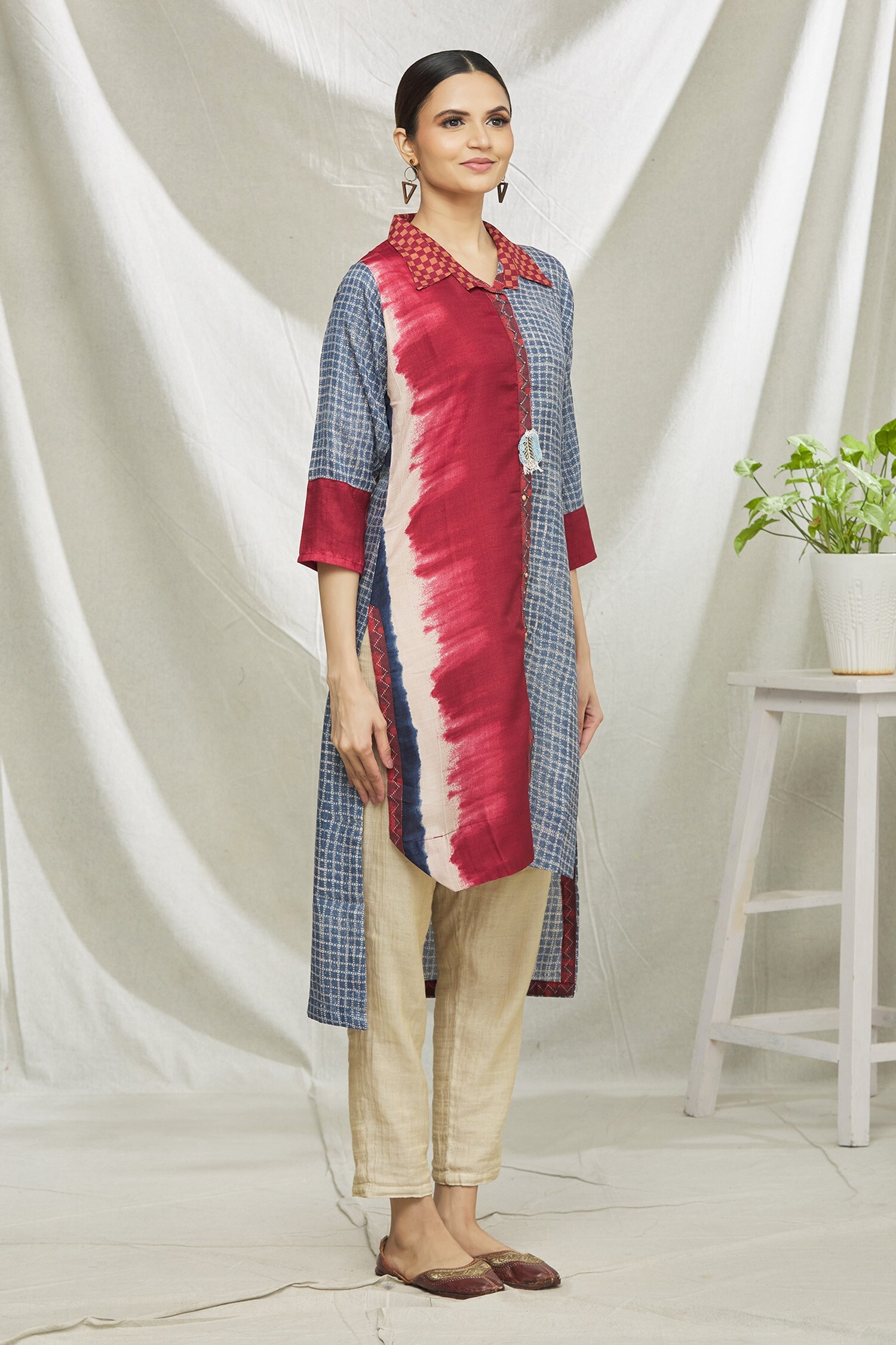 Buy Samyukta Singhania Blue Art Silk High-low Hem Tunic Online | Aza ...