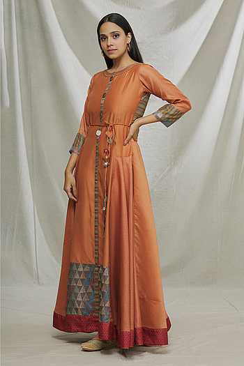 Buy Samyukta Singhania Orange Art Silk Geometric Print Tunic Online ...