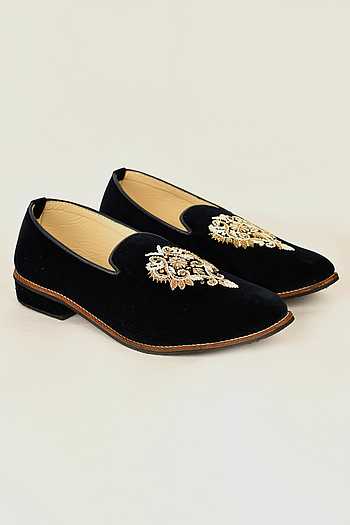 Buy Blue Floral Embroidered Mojaris For Men by Khwaab by Sanjana ...
