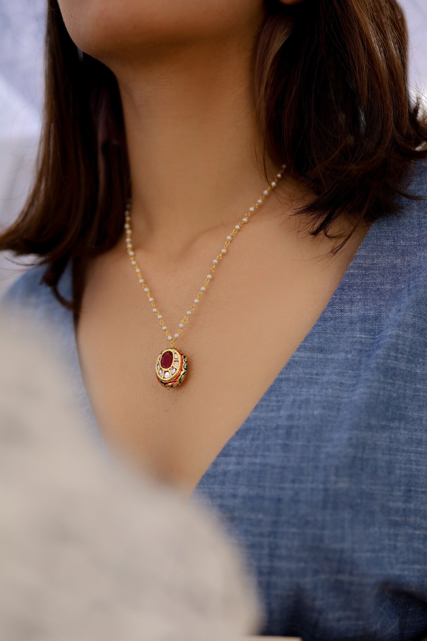 Buy Phiroza Hope Kundan Pendant Necklace Online | Aza Fashions