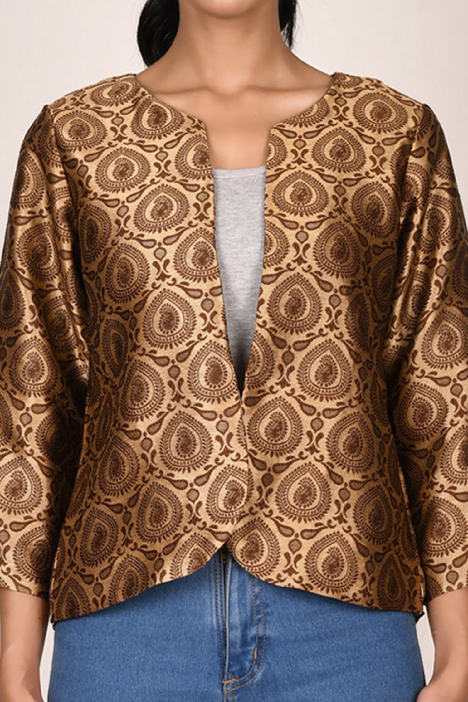 Buy Samyukta Singhania Brown Polyester Viscose Front Open Jacket Online ...