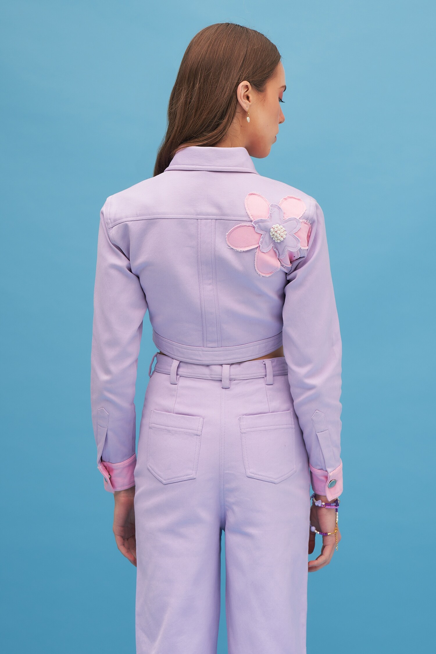 Buy TheRealB Purple Periwinkle Cotton Crop Jacket Online | Aza Fashions