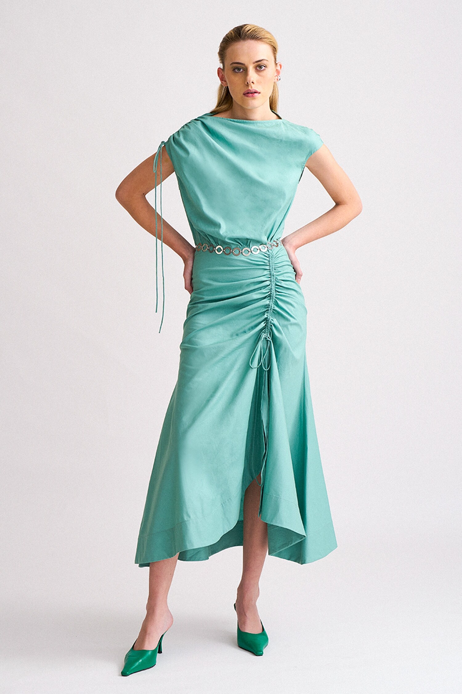 Buy Notebook Green Cotton Poplin Mariner Drawstring Dress Online | Aza ...