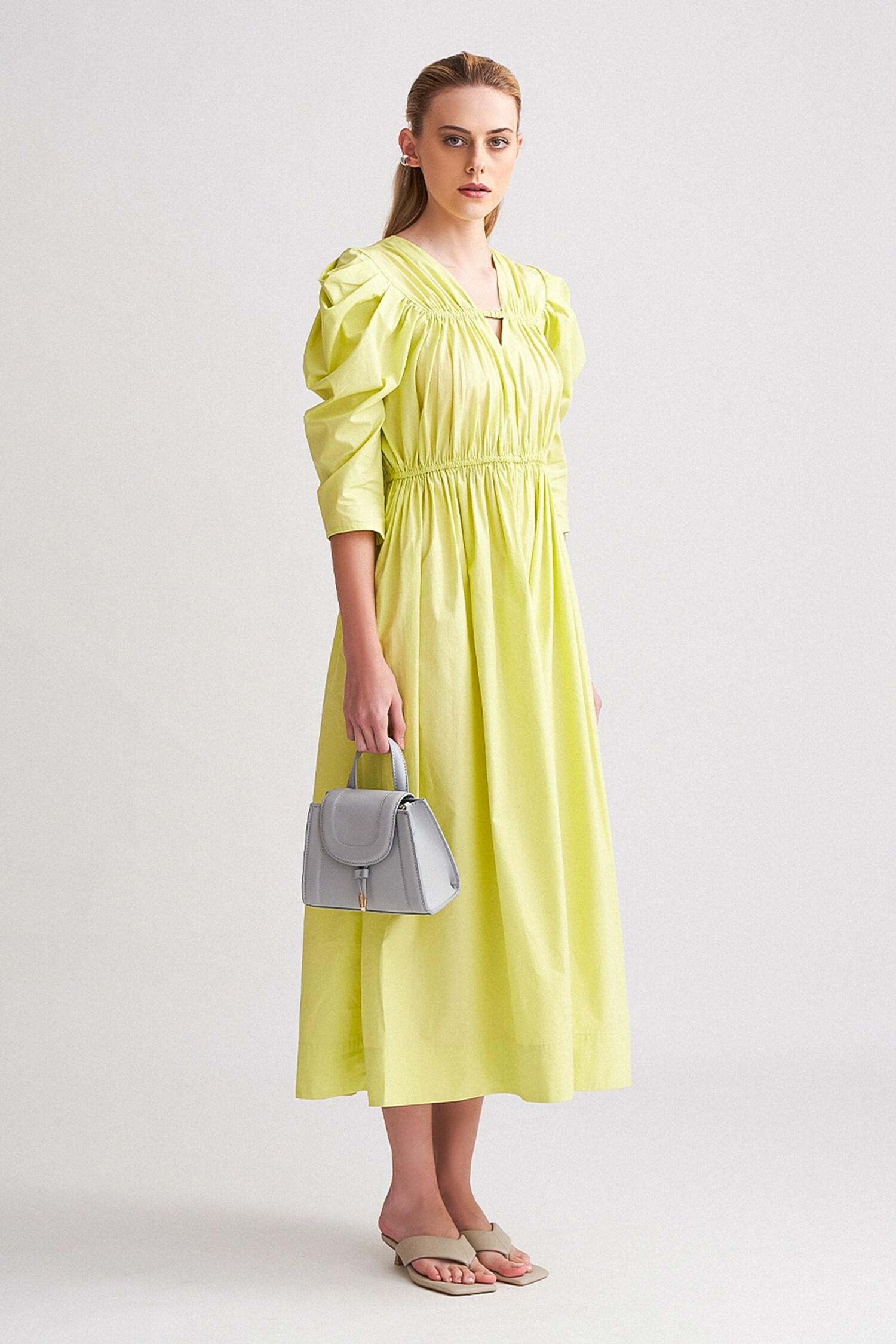 Buy Notebook Yellow Cotton Poplin Jolie Puff Sleeve Dress Online | Aza ...