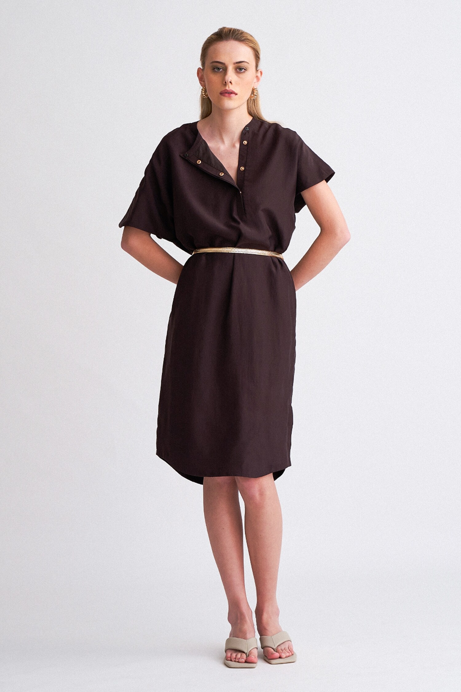 Buy Notebook Brown Silk Crepe Donna Shift Dress Online | Aza Fashions