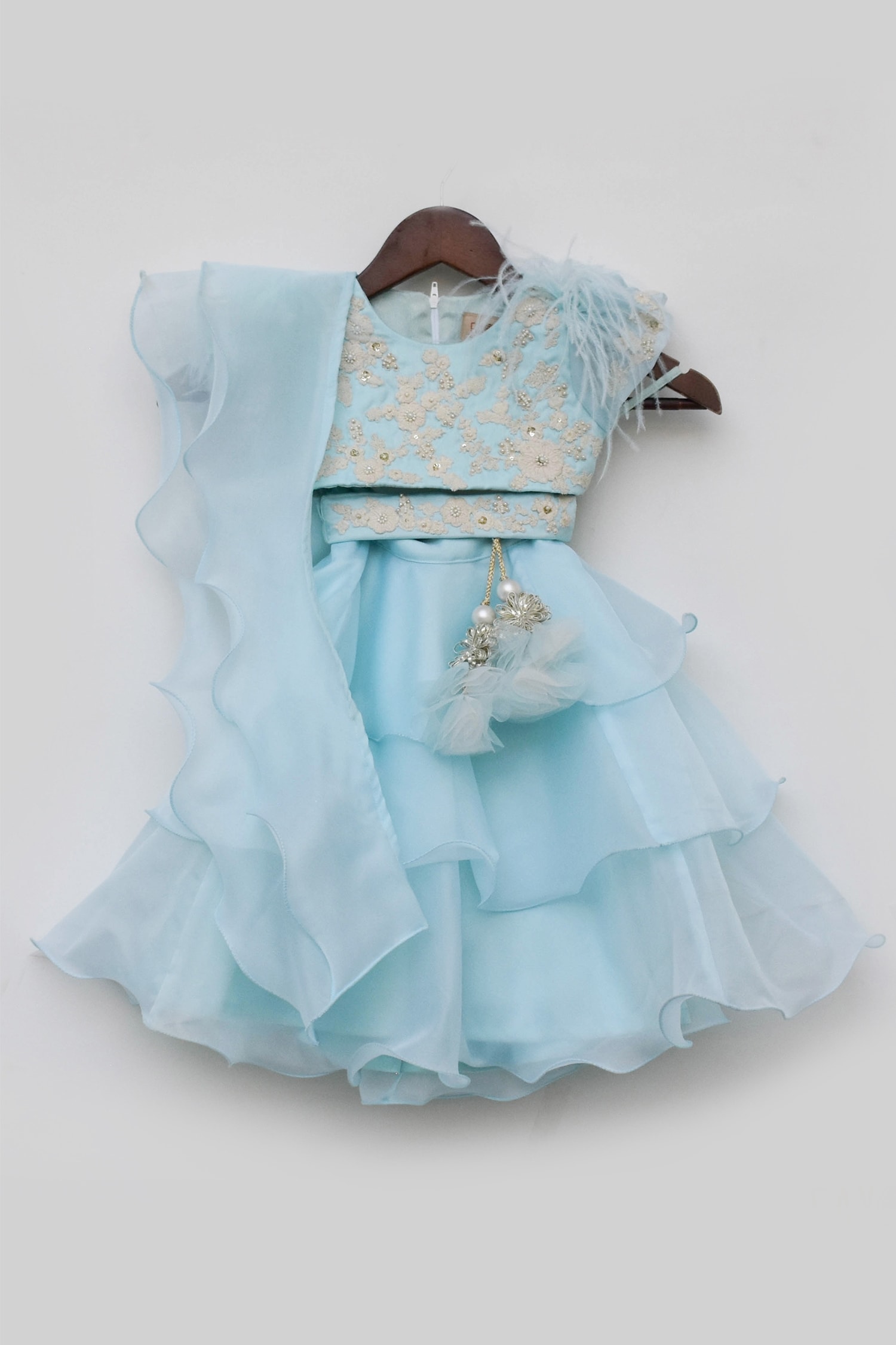 Buy FAYON KIDS Blue Ruffle Layered Lehenga Set For Girls Online | Aza ...
