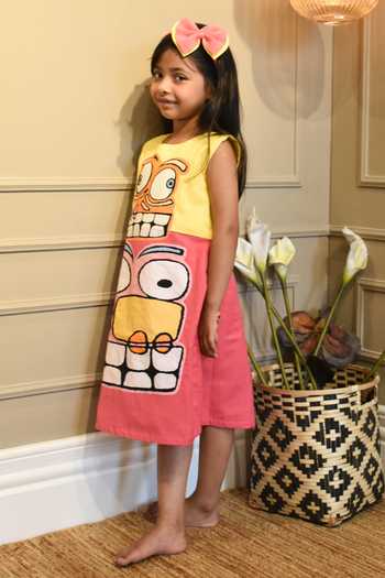 Buy FAYON KIDS Yellow Cartoon Print Dress For Girls Online | Aza Fashions