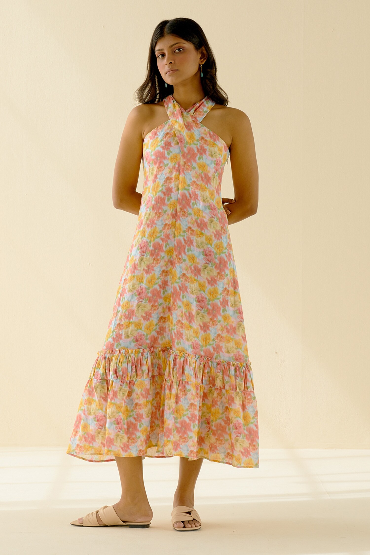 Buy Pozruh by Aiman Pink Hemp Lola Cross Neck Dress Online | Aza Fashions