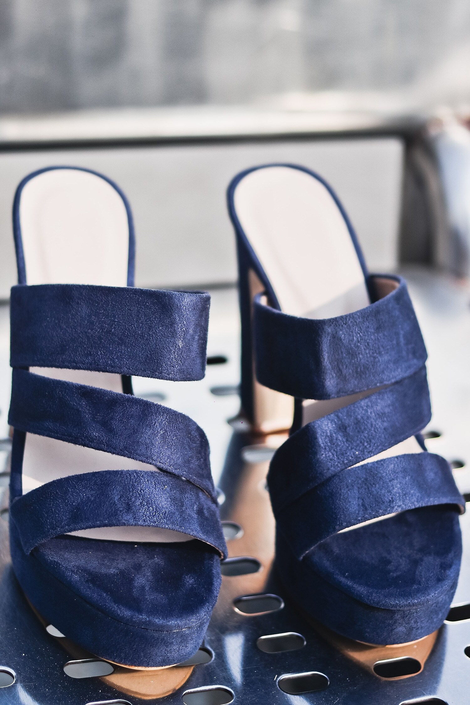 Buy Blue Embellished Pearl Work Block Heels by Foot Fuel Online at Aza ...