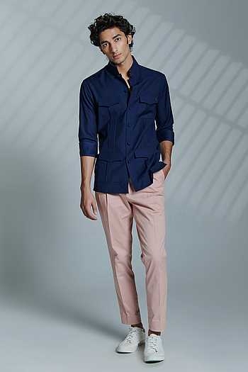 Buy Blue Terylene Plain Pocketed Slim Fit Shirt For Men by S&N by ...