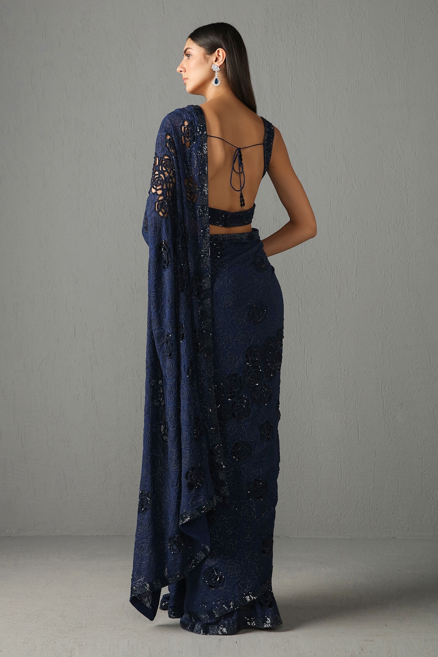 Buy Rabani & Rakha Blue Georgette Zainab Cutout Saree With Blouse ...