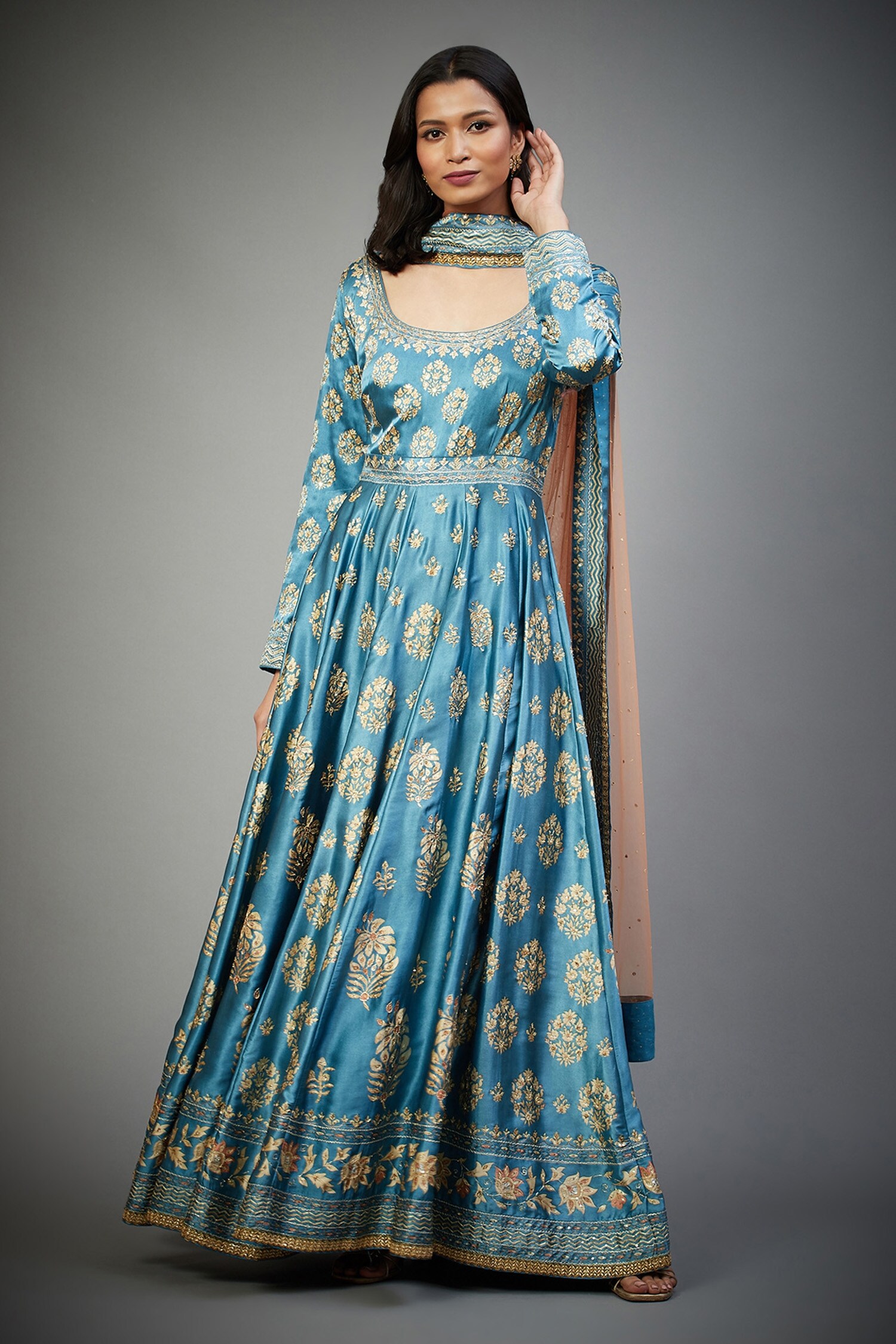 Buy RI.Ritu Kumar Blue Aari Embroidered Anarkali Set Online | Aza Fashions