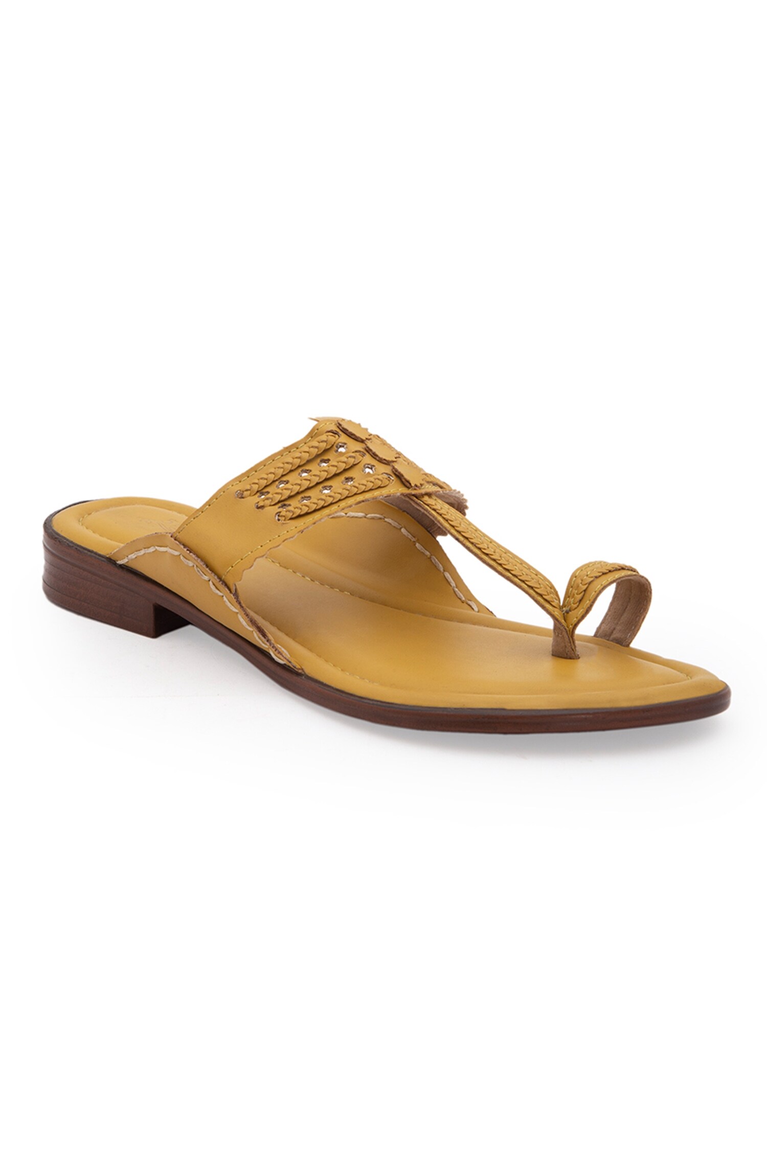 Buy Yellow Braided Kolhapuri Flats by 5Elements Online at Aza Fashions.