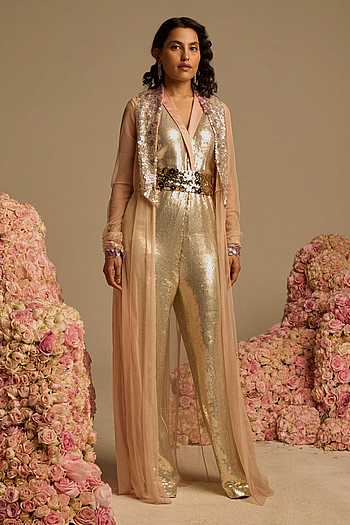 Buy Pink Tulle Embroidered Sequins Glaze Jacket For Women by Not So ...