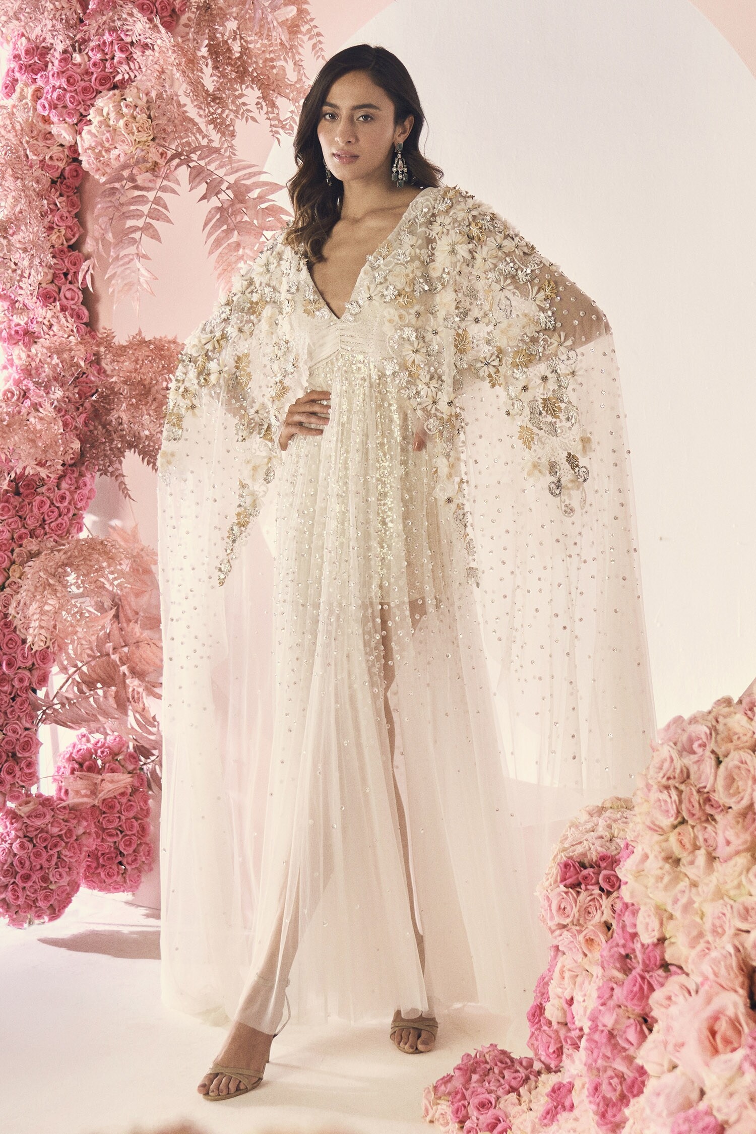 Buy Not So Serious By Pallavi Mohan White Tulle Willow Embellished Gown ...