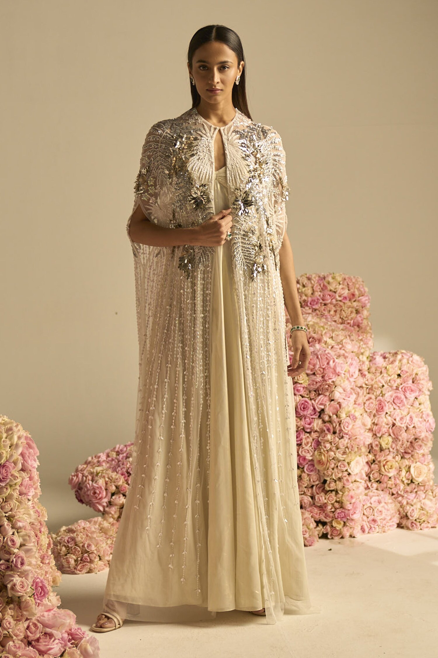 Buy Not So Serious By Pallavi Mohan White Ryse Embellished Cape And ...
