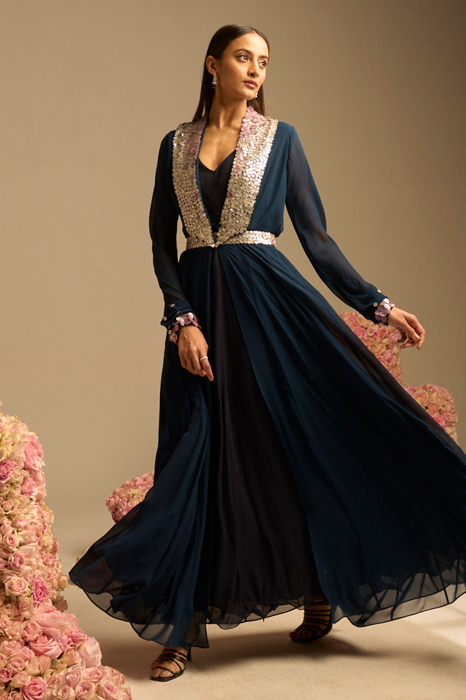 Buy Not So Serious By Pallavi Mohan Blue Georgetee Cole Embroidered ...