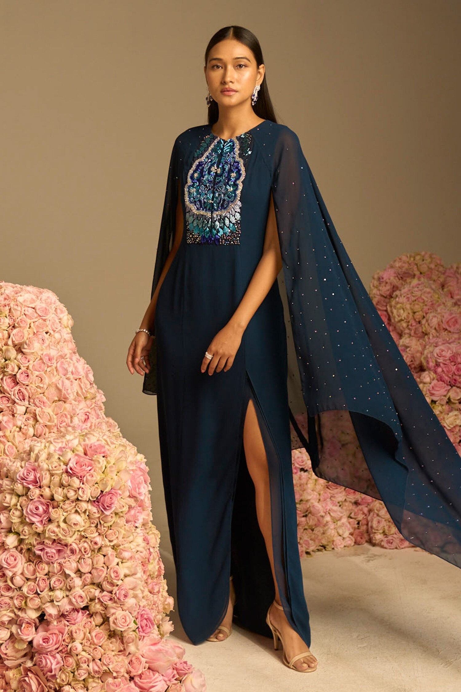 Buy Not So Serious By Pallavi Mohan Blue Georgette Anka Embroidered ...