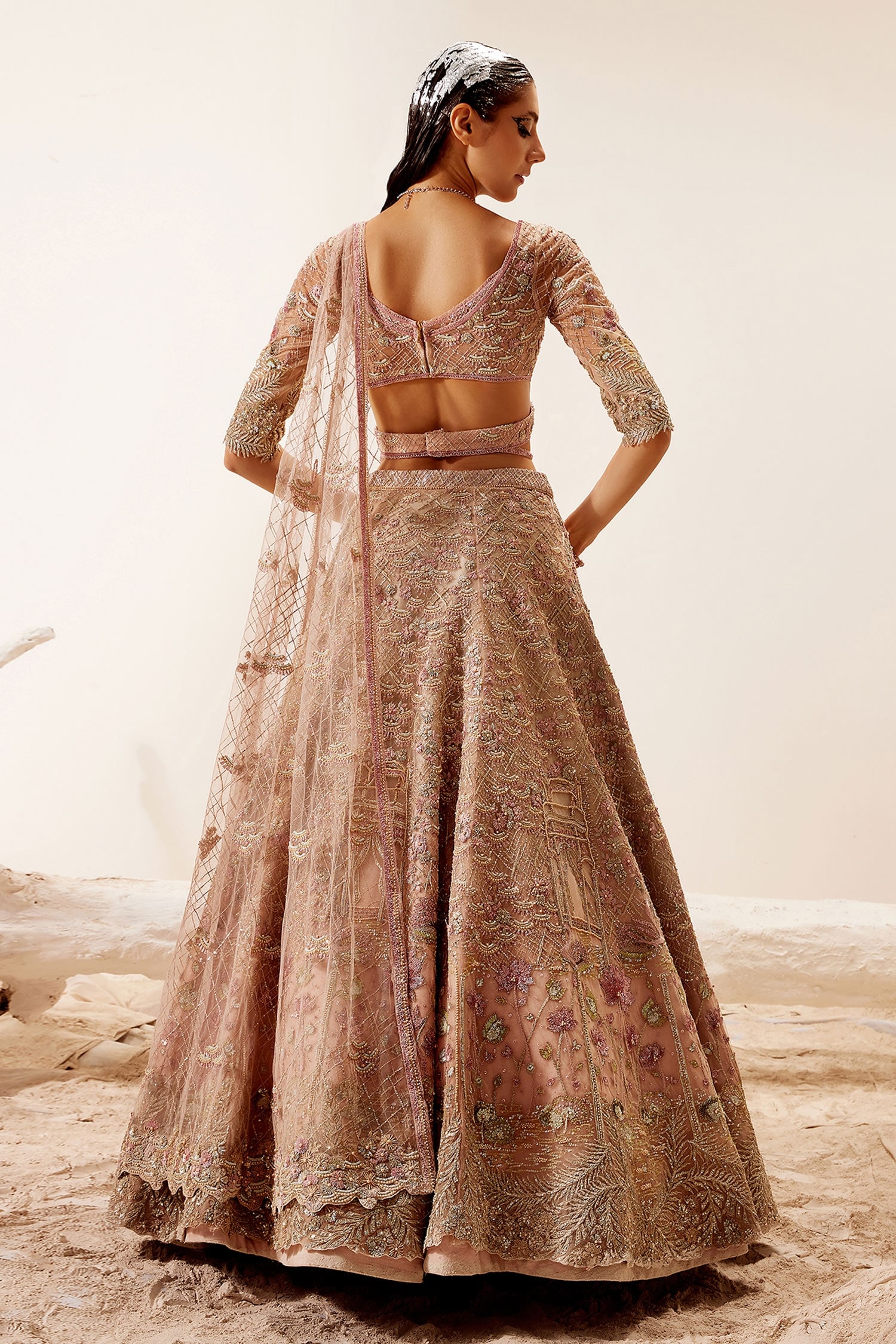 Buy Adaara Couture Pink Net Lotus Lake Embroidered Lehenga Set Online ...