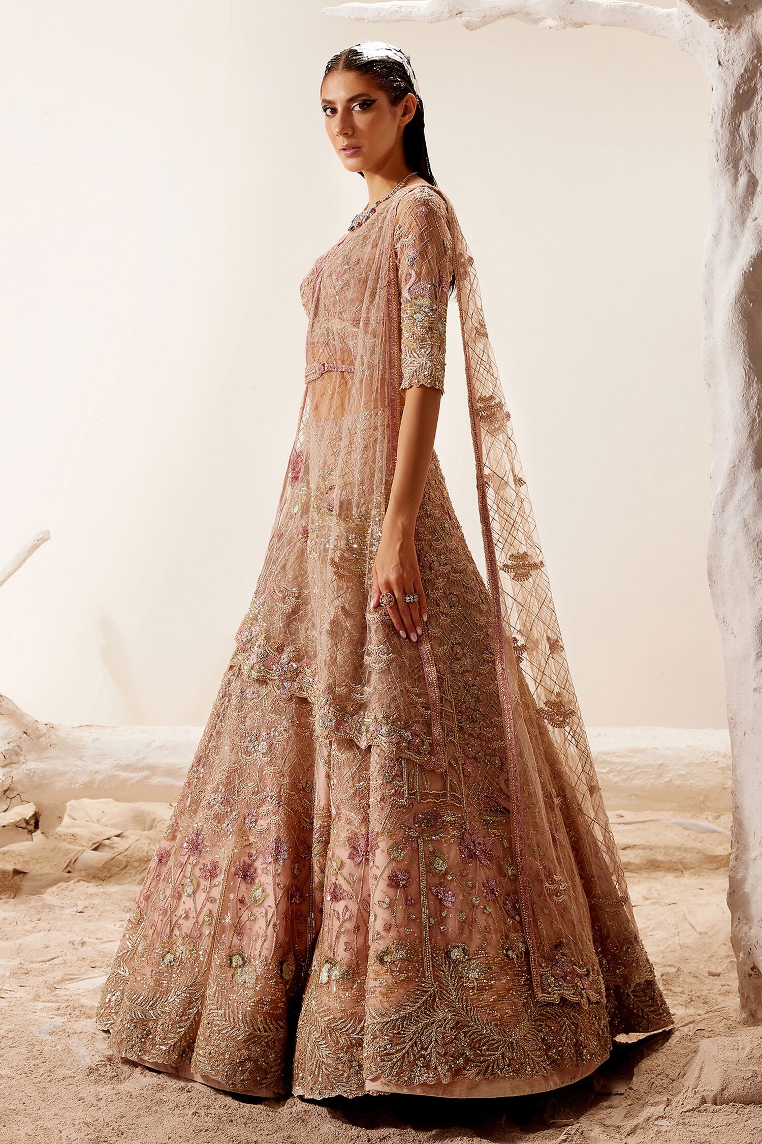 Buy Adaara Couture Pink Net Lotus Lake Embroidered Lehenga Set Online ...