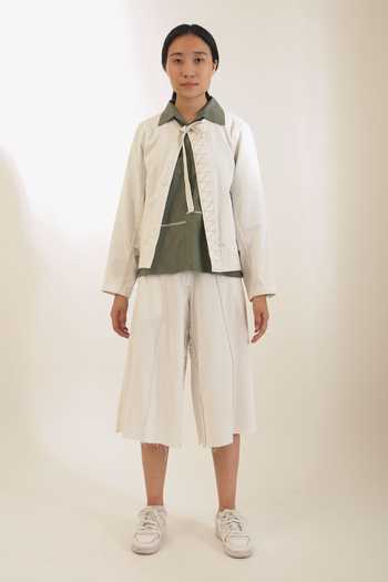 Buy Leh Studios White Cotton Twill Hand Embroidered Front Open Jacket ...