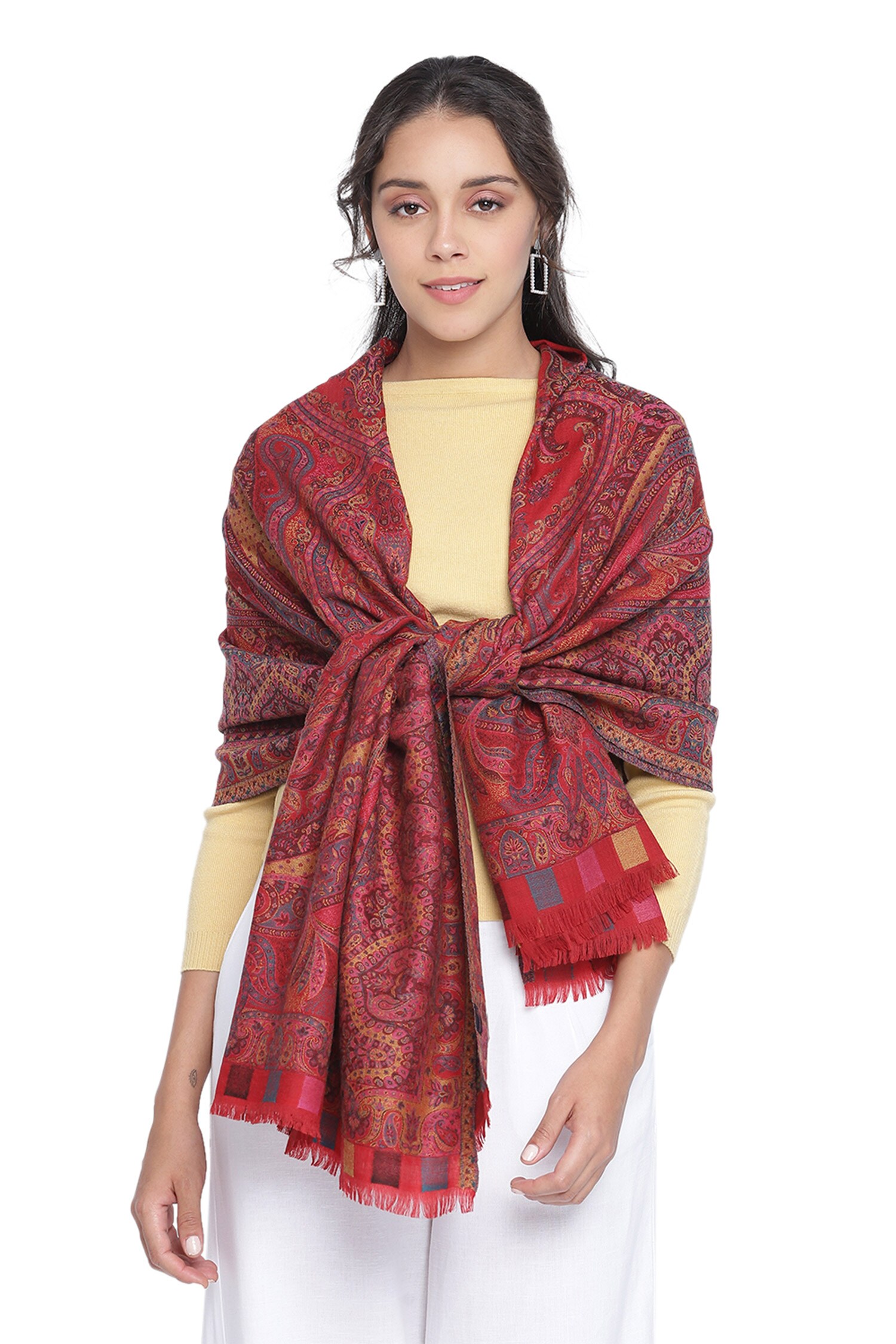 Buy Shingora Kani Floral And Paisley Woven Shawl Online | Aza Fashions