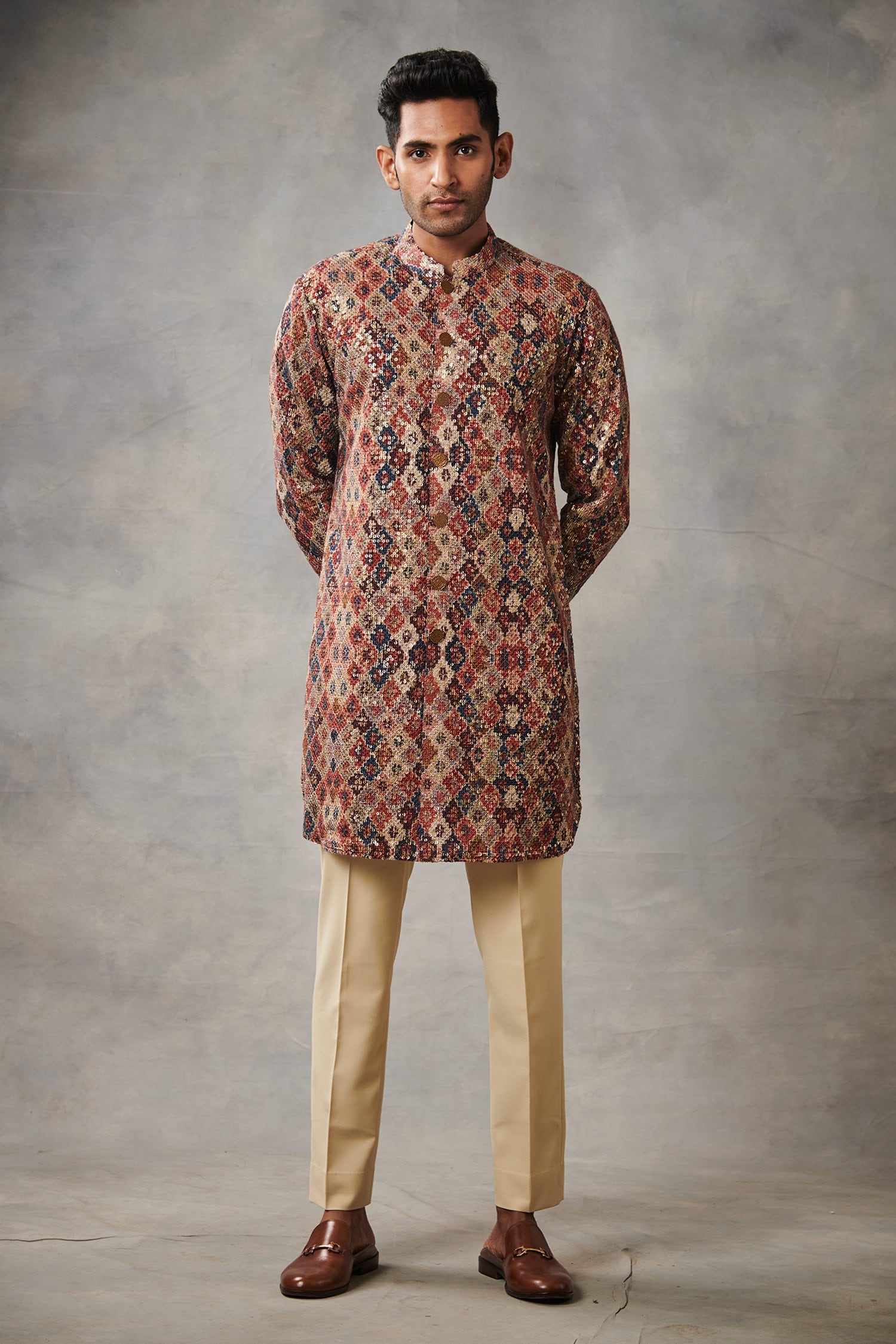 Buy Multi Color Georgette Embroidered Geometric Sequin Work Kurta Set ...