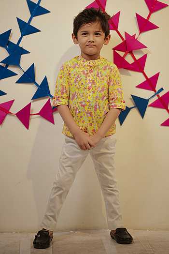 Buy Tiny Colour Clothing Yellow Marigold Block Print Shirt For Boys ...