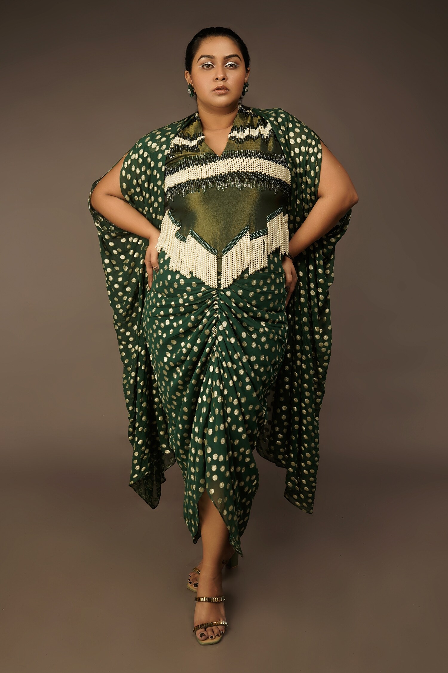 Buy Urban Pataka Green Tafetta Polka Dots Jacket And Skirt Set Online ...