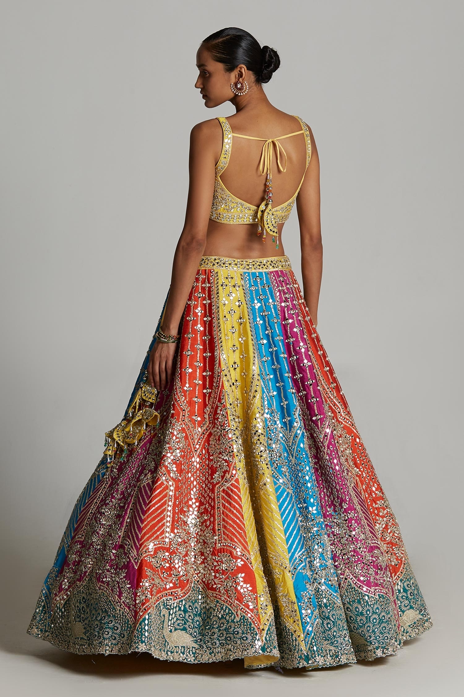 Buy The Indian Bridal Company Multi Color Raw Silk Embroidered Lehenga ...