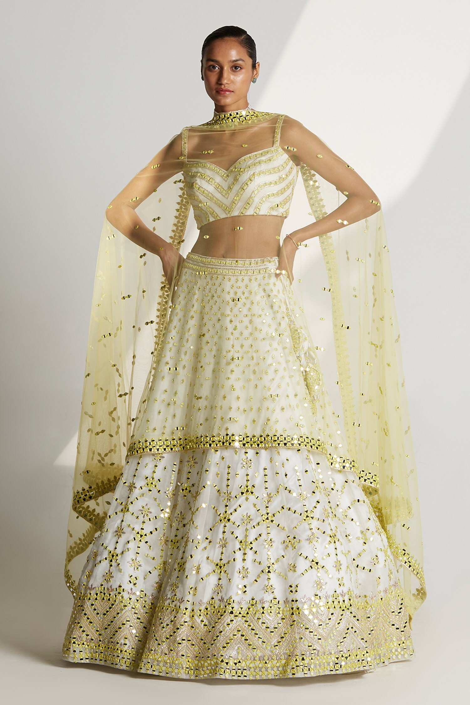 Buy Angad Singh White Organza Embroidered Lehenga Set Online | Aza Fashions