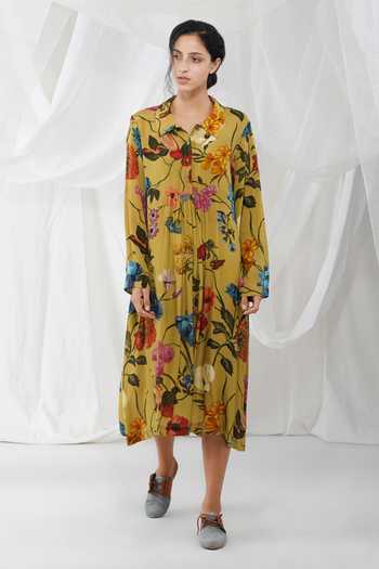 Buy Yavi Yellow Cupro Taio Floral Print Dress Online | Aza Fashions