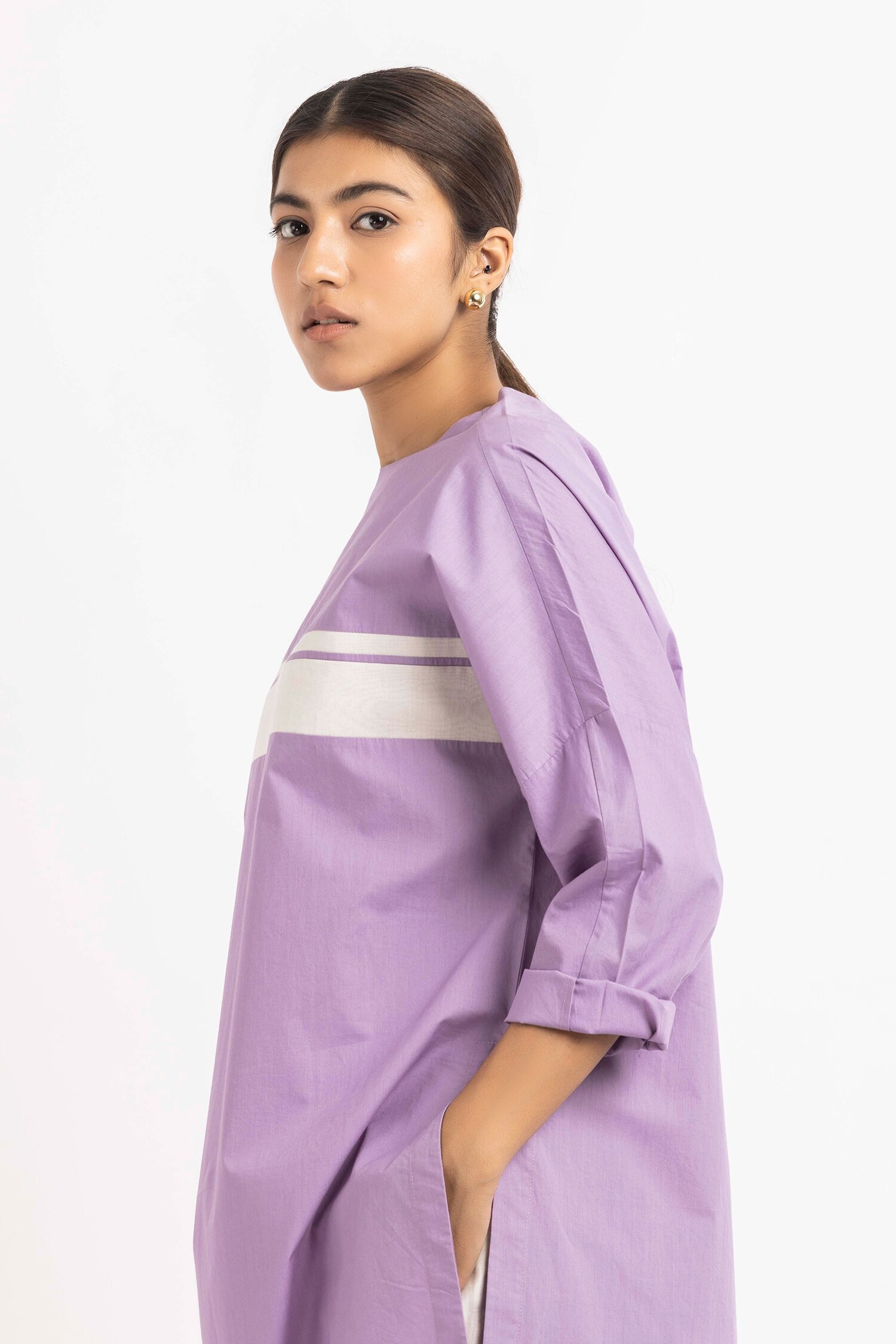 Buy Three Purple Cotton Poplin Striped Tunic Online | Aza Fashions