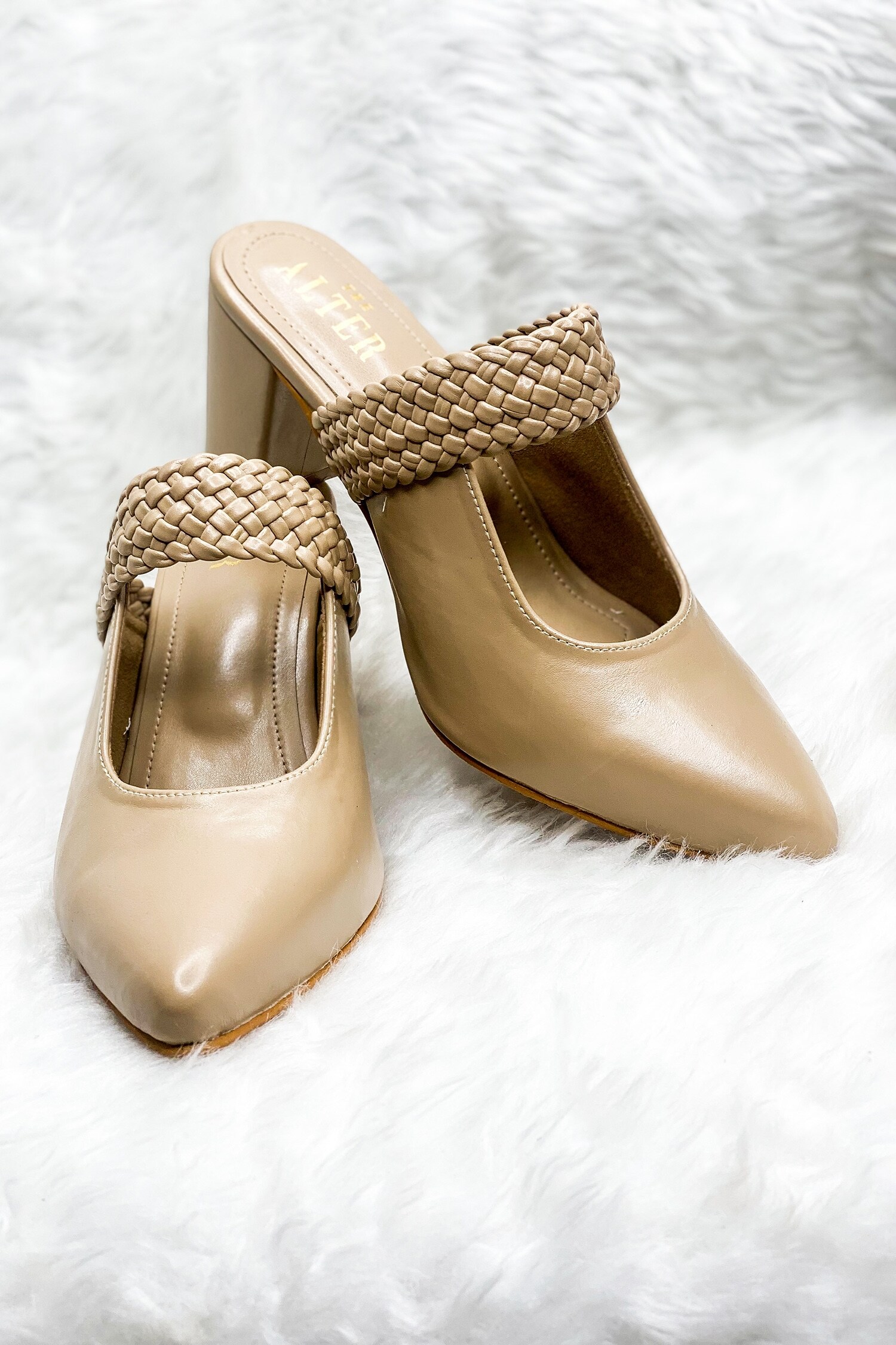 Buy Beige Woven Pointed Toe Block Heels by THE ALTER Online at Aza ...