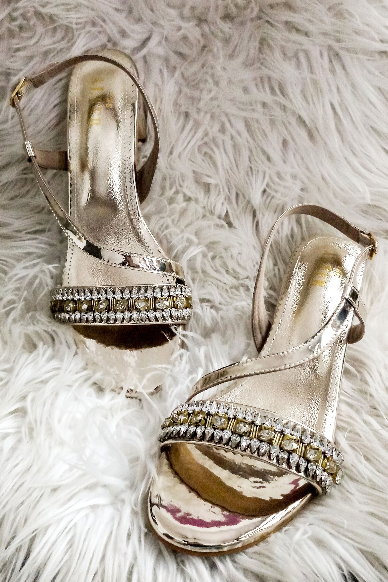 Buy Gold Embellished Izrah Rhinestone Block Heels by THE ALTER Online ...
