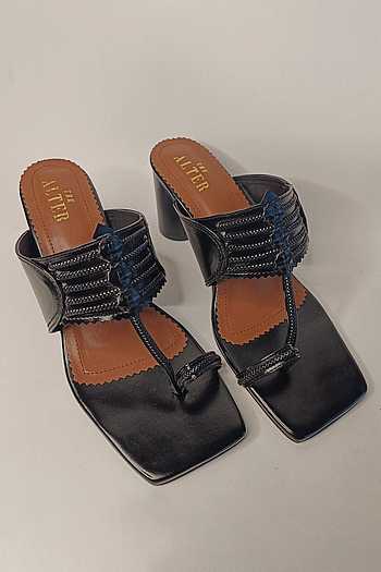Buy Black T-shaped Kolhapuri Block Heels by THE ALTER Online at Aza ...