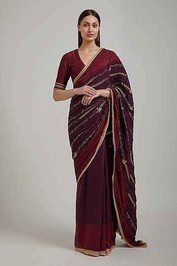 Buy Red Summer Silk Embellished Zari Dori Work Crushed Saree For Women ...