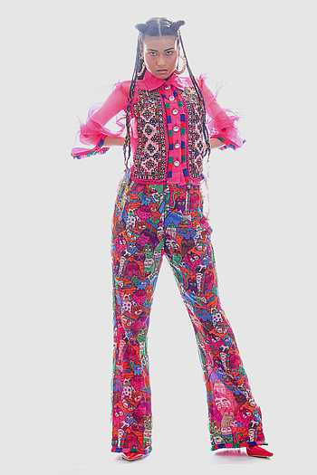 Buy Nitya Bajaj Pink Georgette Meow Banjara Print Pant Set Online | Aza ...