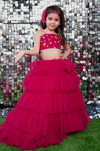 Buy Ba Ba Baby clothing co Pink Enchanted Garden Tiered Lehenga And ...